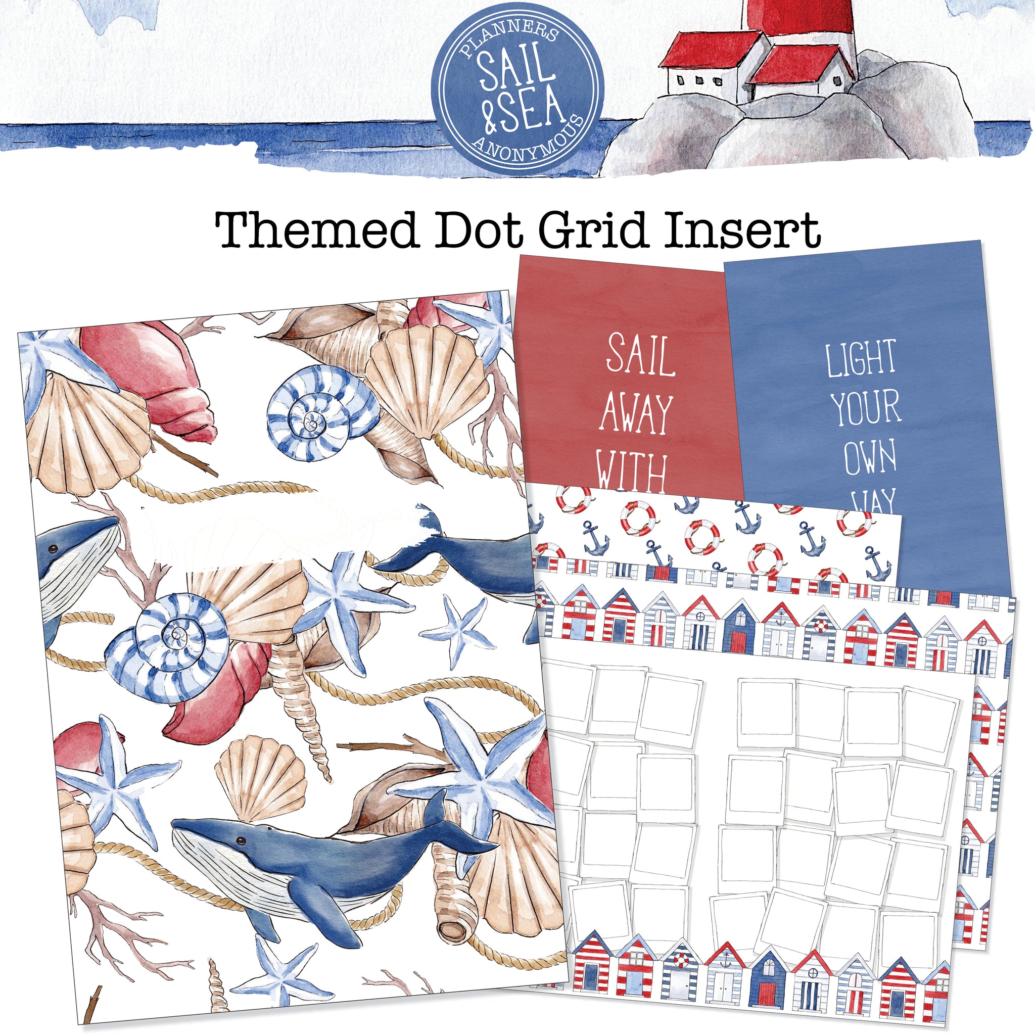 Sail and Sea Inserts - Themed Dot Grid Printable